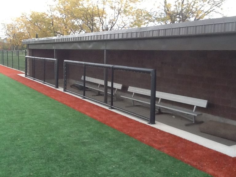 Finished dugout including custom fabricated guard rail – Custom Net ...